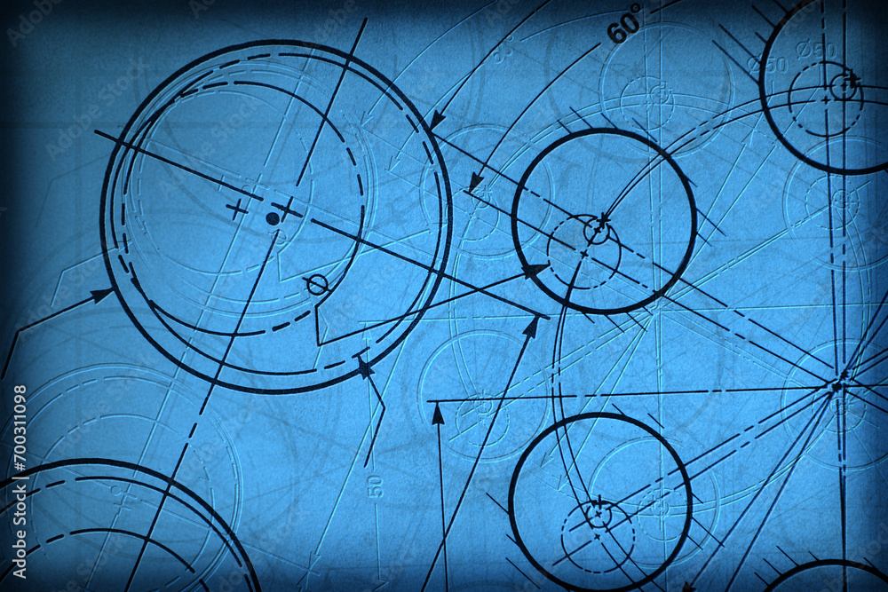 Technical geometry drawing blueprint with circles and dimension lines ...