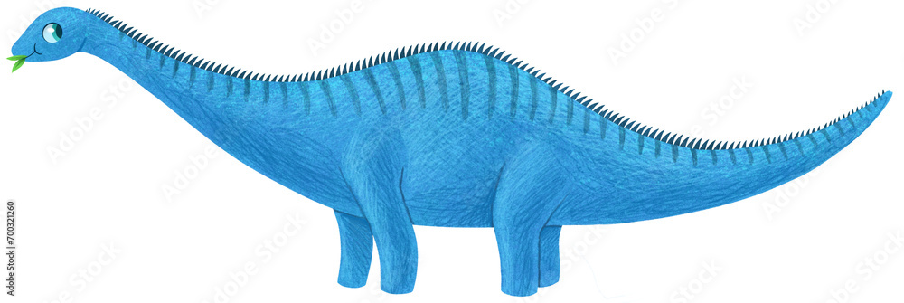 Cute diplodocus children illustration. Blue dino with long neck ...