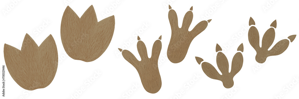 Dinosaur footprints. Dinosaur footprints. Silhouette, three types of ...