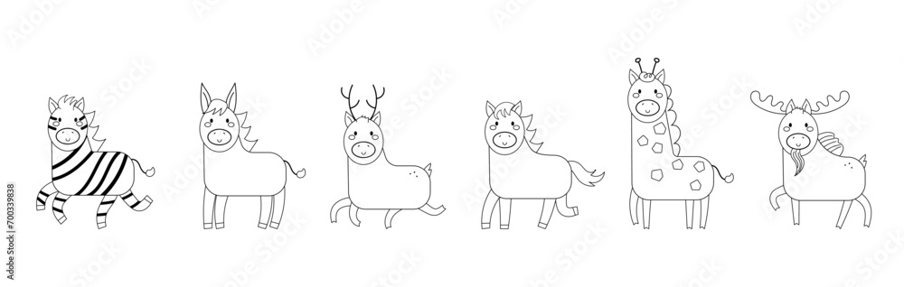 ungulate herbivores animals cartoon flat line for coloring page vector ...