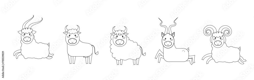 ungulate herbivores animals cartoon flat line for coloring page vector ...