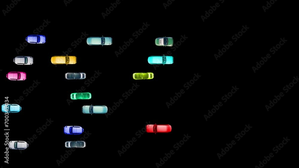 Vehicle Animation On Black Background. Cars Standing On Road .aerial ...