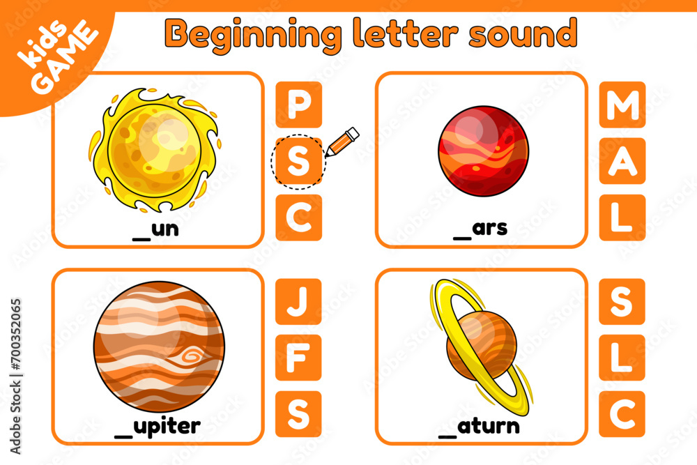 Obraz Educational kids space game. Worksheet for learning English ...