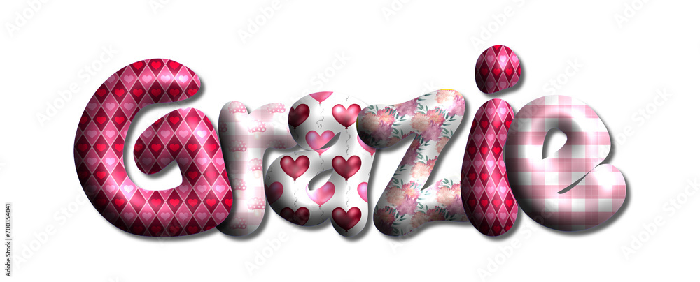 Grazie- thank you written in Italian - lettering - multicolo, embossed ...