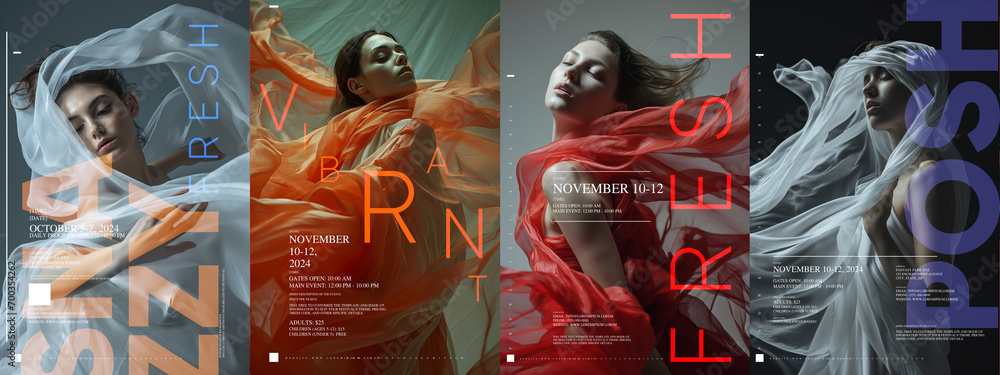 Typography poster design. Four fashion portraits overlaid with bold ...