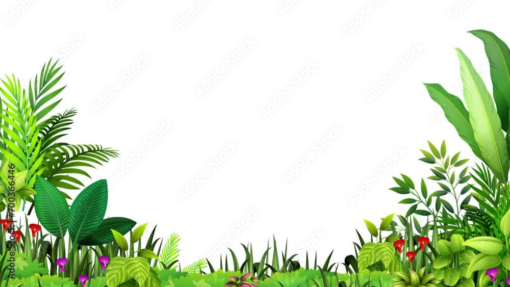 tropical plants moving in the wind in a loop animation on a white ...
