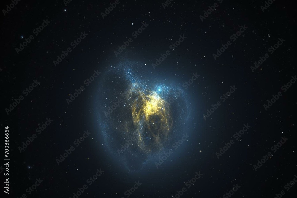 Heart-shaped object in dark space surrounded by stars, bright blue and ...