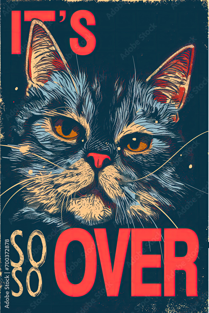 This striking poster features a close-up of a cat with an intense gaze ...