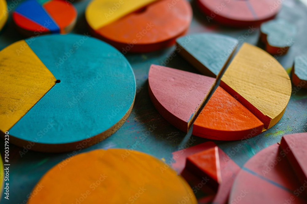 Сolorful math fractions on the wooden backgrounds. interesting math for ...