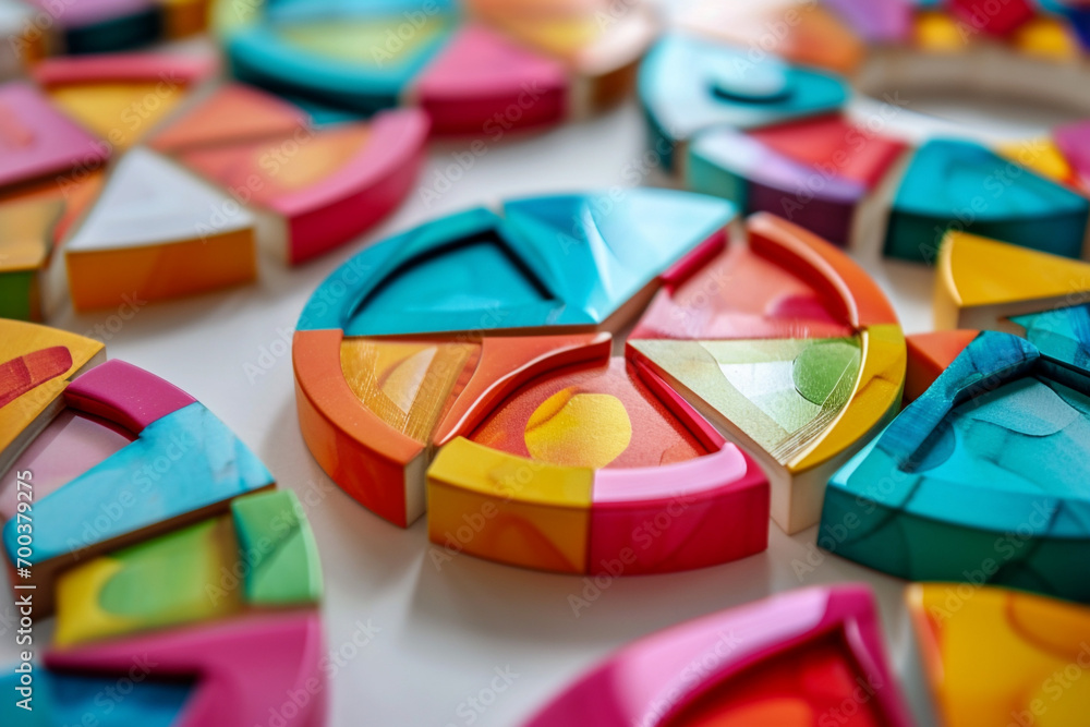 Сolorful math fractions on the wooden backgrounds. interesting math for ...