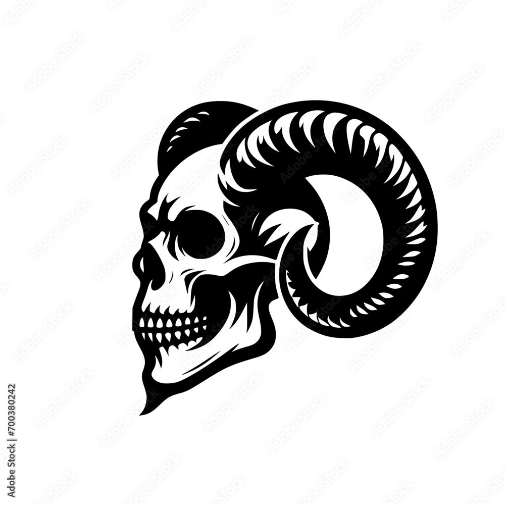 Vector logo of an evil skeleton. black and white logo of a scary skull ...