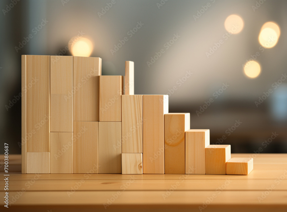 Wooden blocks increasing graph bar, info graphic diagram andchart made ...