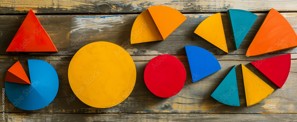 Сolorful math fractions on the wooden backgrounds. interesting math for ...