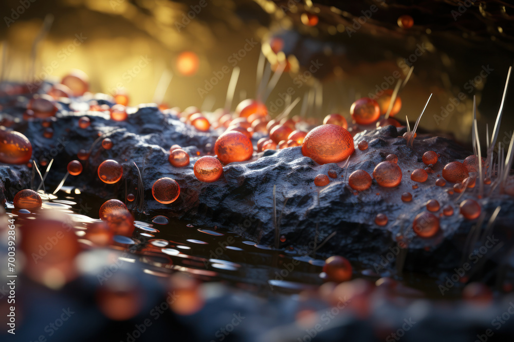 A microbial consortium in a biofilm on the surface of a river stone ...