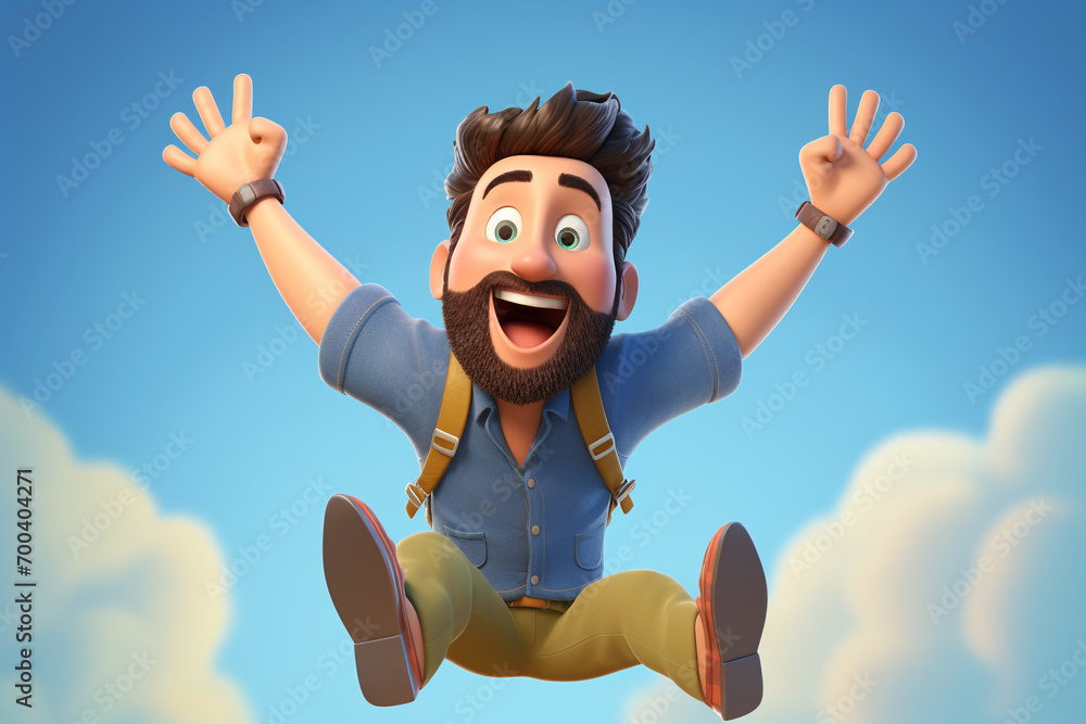 Stylish 3D Cartoon Illustration Showing A Man In A Happy Jumping Pose ...