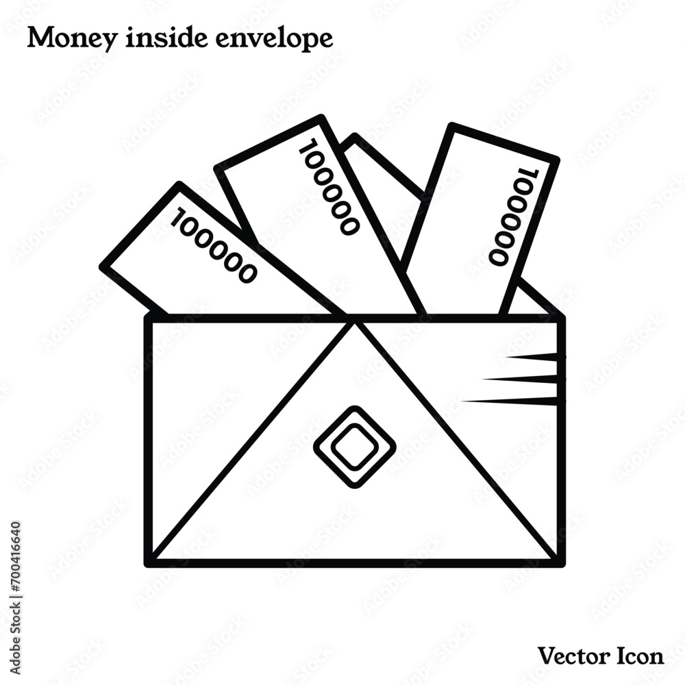 Money inside envelope vector icon illustration outline isolated on ...