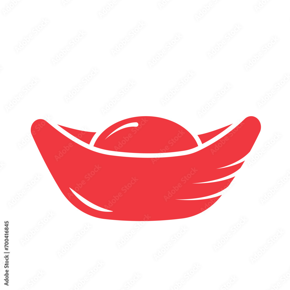 Chinese sycee ingot vector icon illustration with red colored shadow ...