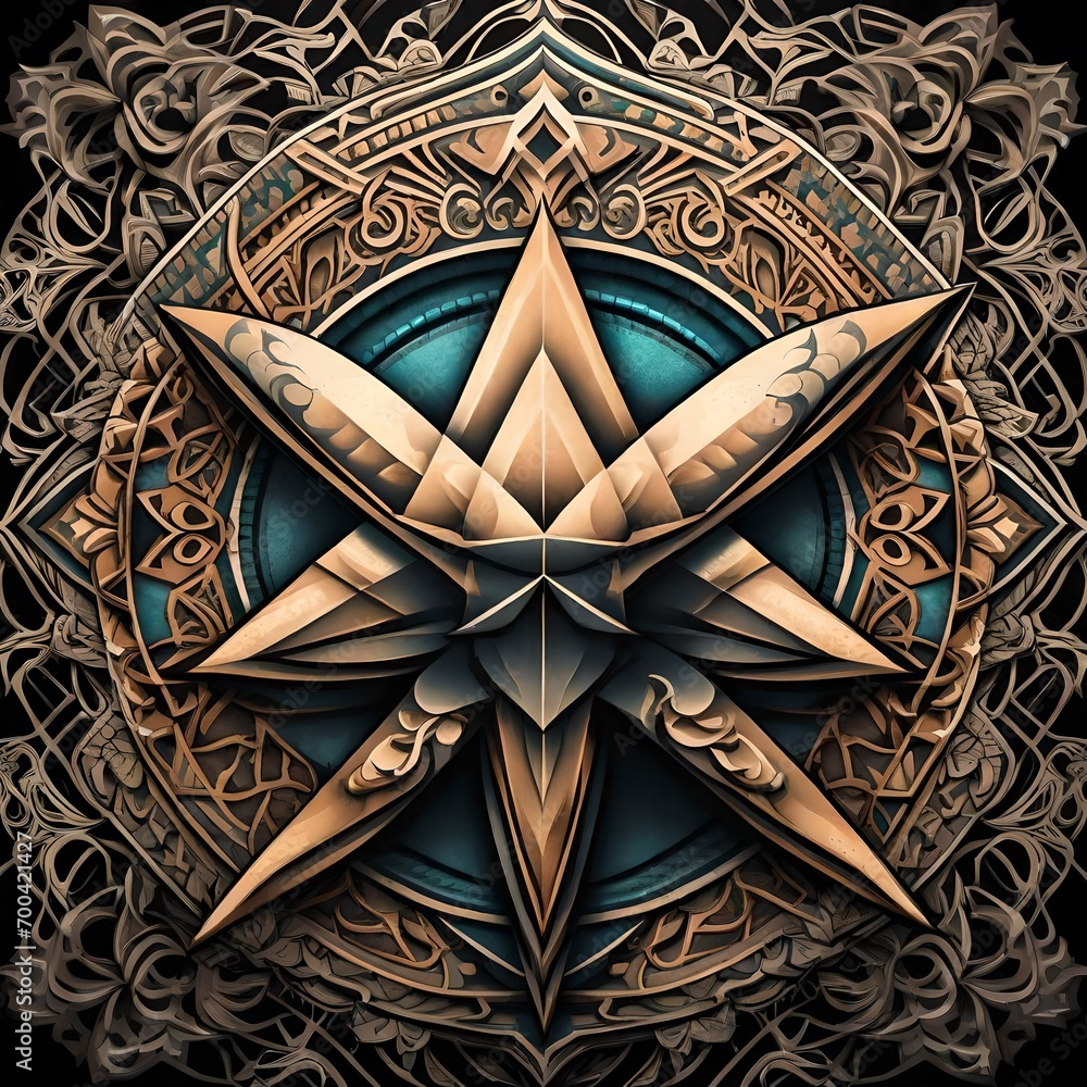 one gold star with blue logo of circles with golden design isolated on ...