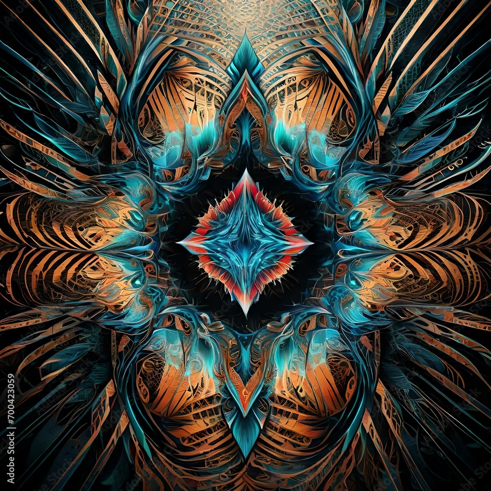 nice and attractive fractal burst background with blue and golden color ...