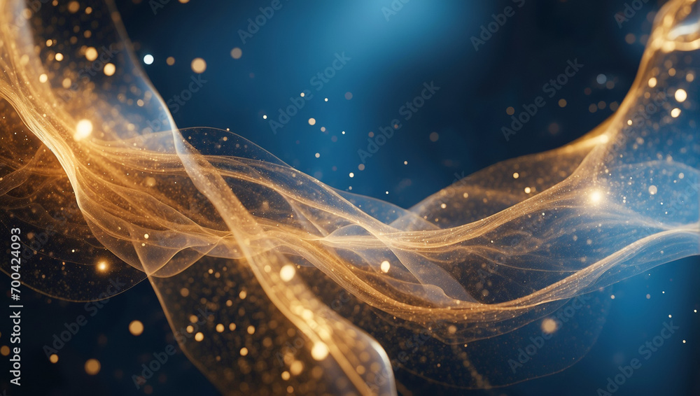 Abstract cosmic themed background golden particles wave swirls in space ...