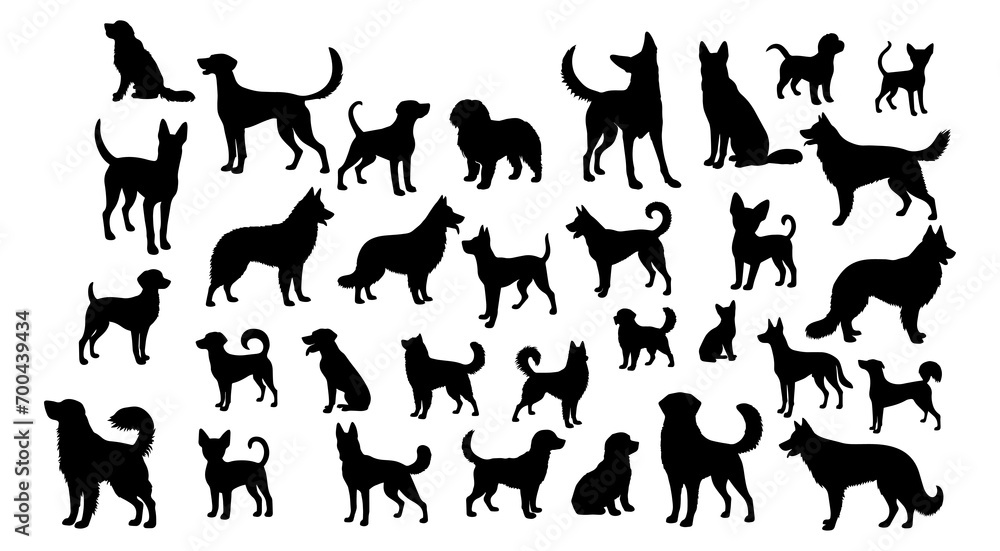 vector illustration. Set of printable dog sticker silhouettes. Stock ...