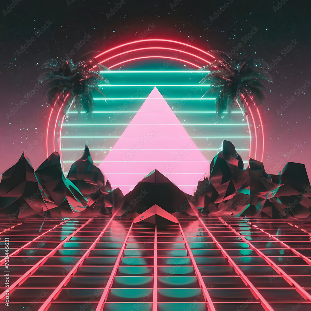 retro wave background with a nod to the '80s aesthetic, featuring bold ...