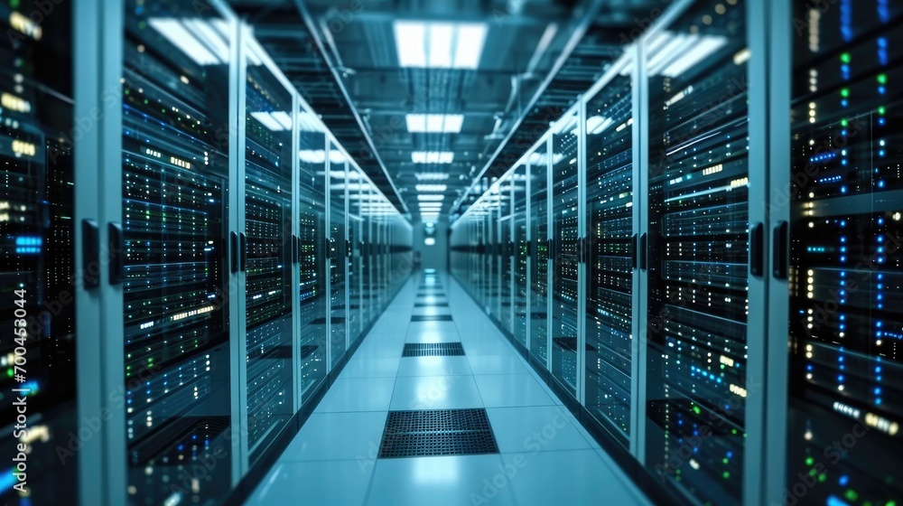 Server racks in computer network security server room data center, Network operating center ...