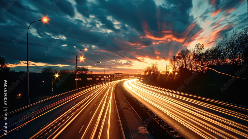 Streaking time lapse light on an interstate highway. Generative AI ...
