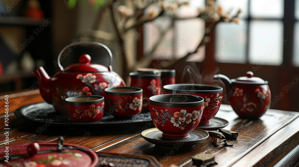 A sophisticated composition featuring a traditional Chinese tea ...