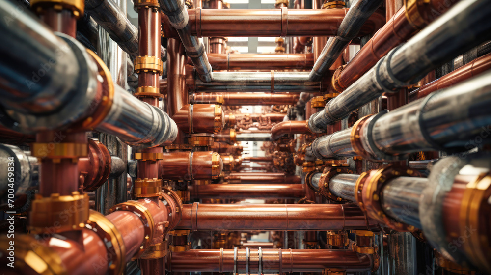 Pressure gauges and pipes of a block heat station with a pump module ...