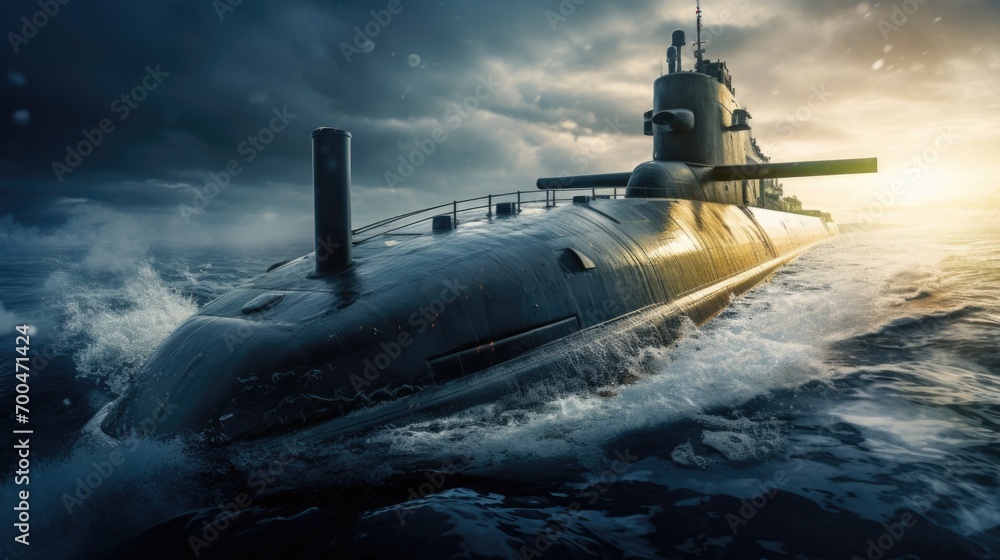 Nuclear submarine moving underwater Stock Photo | Adobe Stock