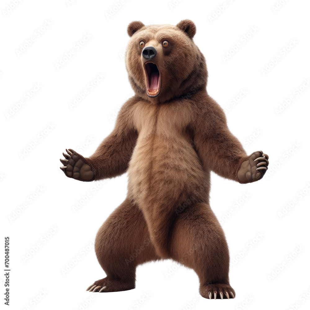 Angry grizzly bear standing with open mouth isolated on transparent ...