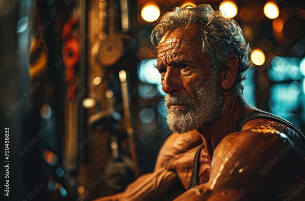 Strong grandpa in the gym showing muscles, diverse active seniors ...