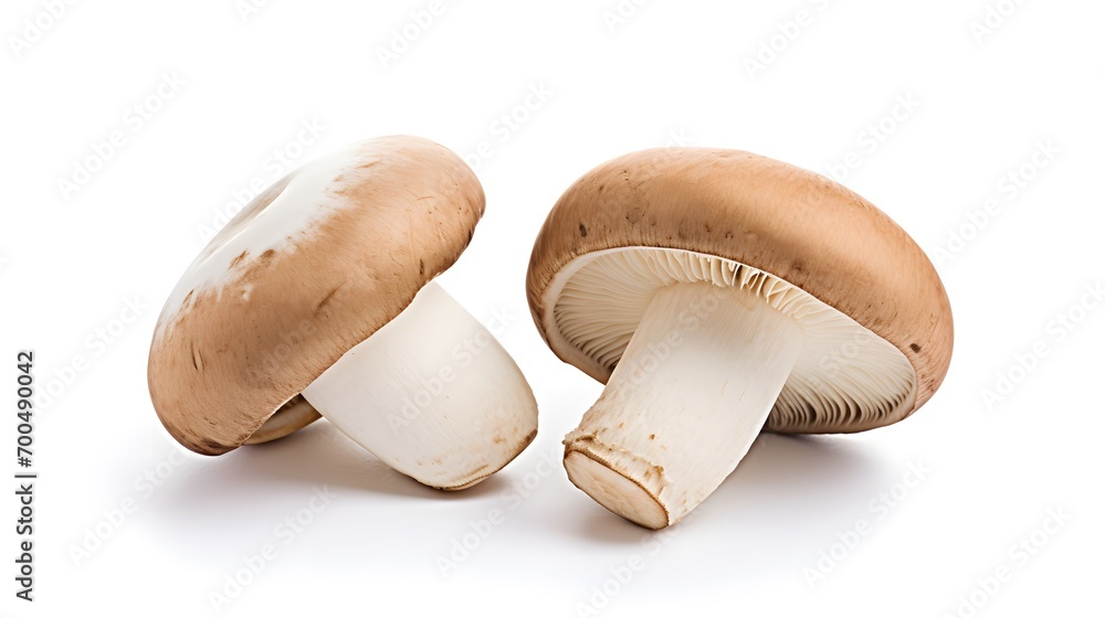 Mushroom Duo Whole And Halved Champignons On White Background. Сoncept ...