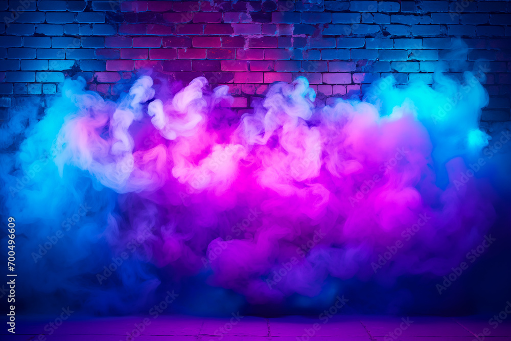 Neon light on brick wall, plastered bricks background and mortar ...