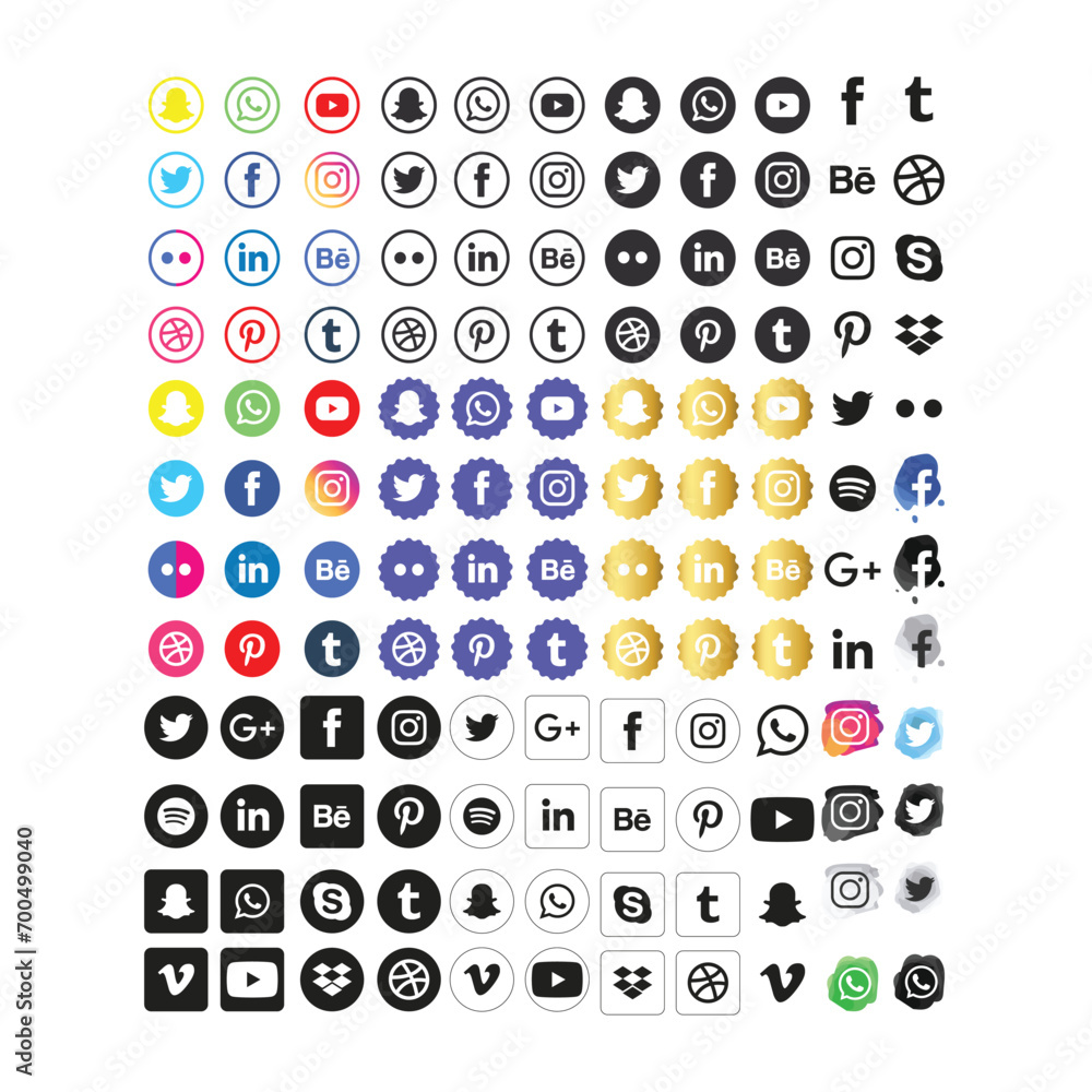 Social media vector icon set.Icon set of popular social applications ...