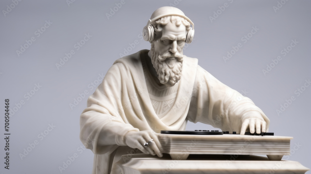 Antique marble sculpture of a DJ. Classical statue of a male musician ...