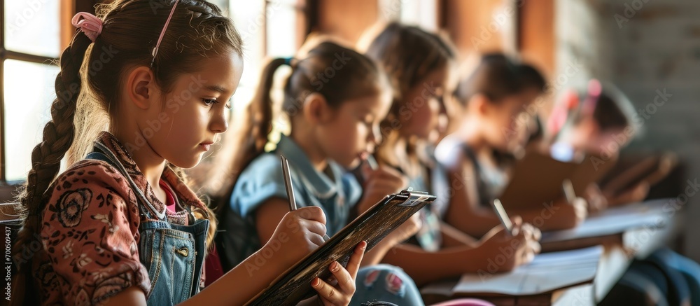 After examination Excited children checking up examination result in ...