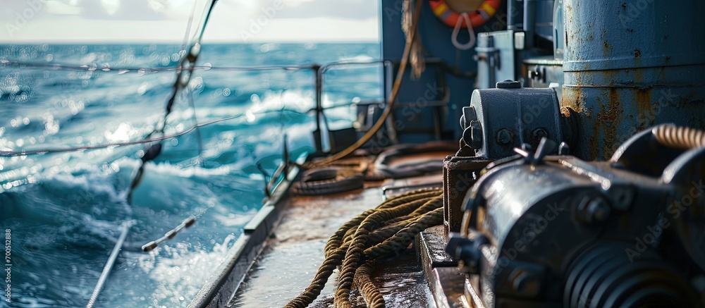 Forward port side mooring winch and anchor windlass with chain and ...