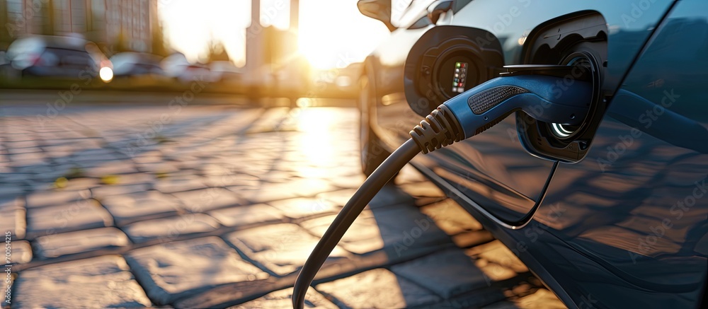 Electric vehicle EV plug cable into the lithium battery socket Cable ...