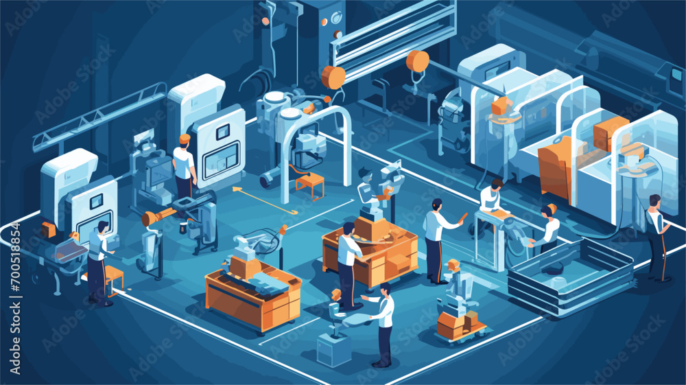 Robotics In A Vector Scene Illustrating A Futuristic Factory Powered By Automated Machines