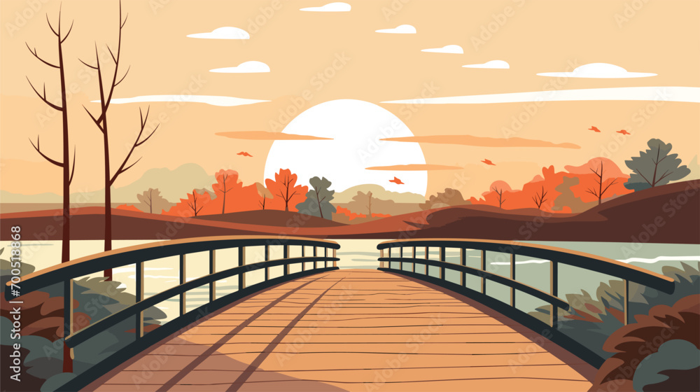 simplicity and rustic charm of a pedestrian bridge in a vector scene ...