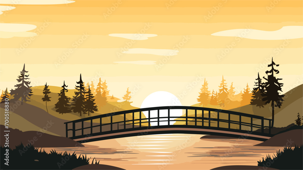 simplicity and rustic charm of a pedestrian bridge in a vector scene ...