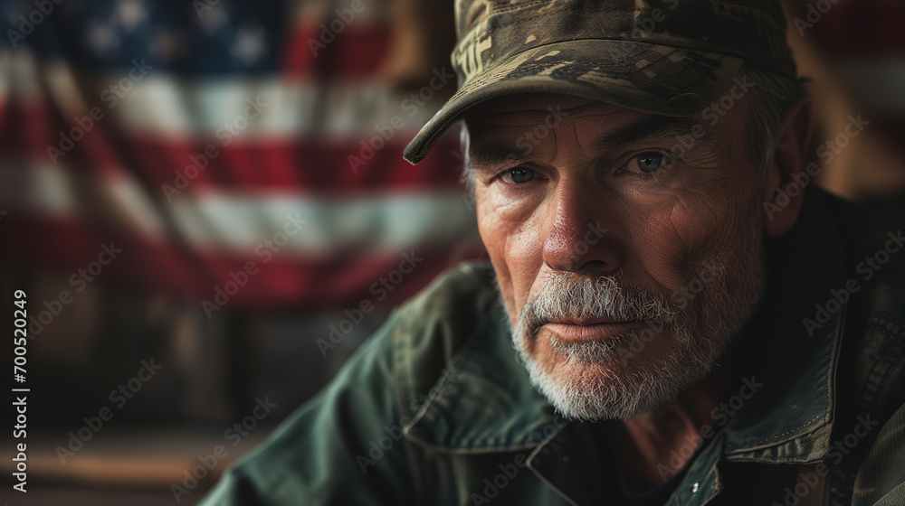War Veterans Day USA. Portrait of a senior Caucasian man looking at ...