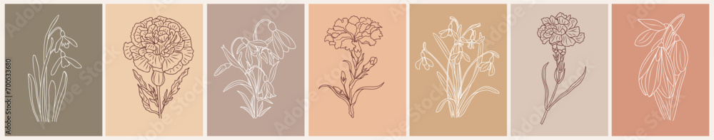 Carnation and snowdrop, January birth month flowers Drawing Print Set ...