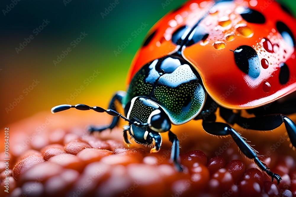 Get an up-close view of a ladybug, showcasing its vibrant colors, spots ...