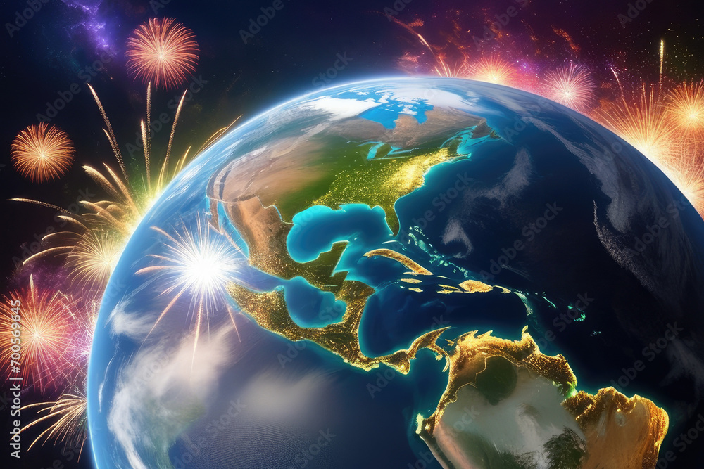 New Year's Eve celebrations on planet earth with brilliantly beautiful ...