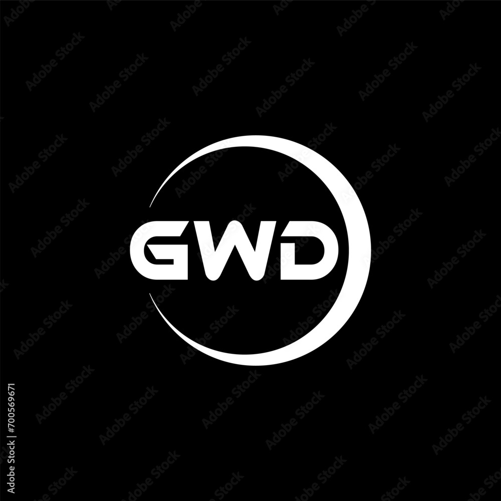 GWD letter logo design with black background in illustrator, cube logo ...