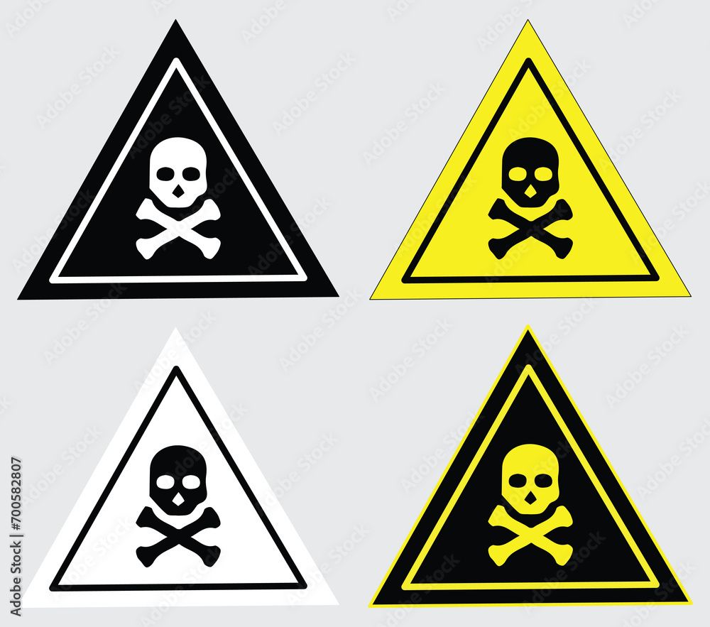 Danger sign with skull. Warning icon of poison, toxic, chemical and ...