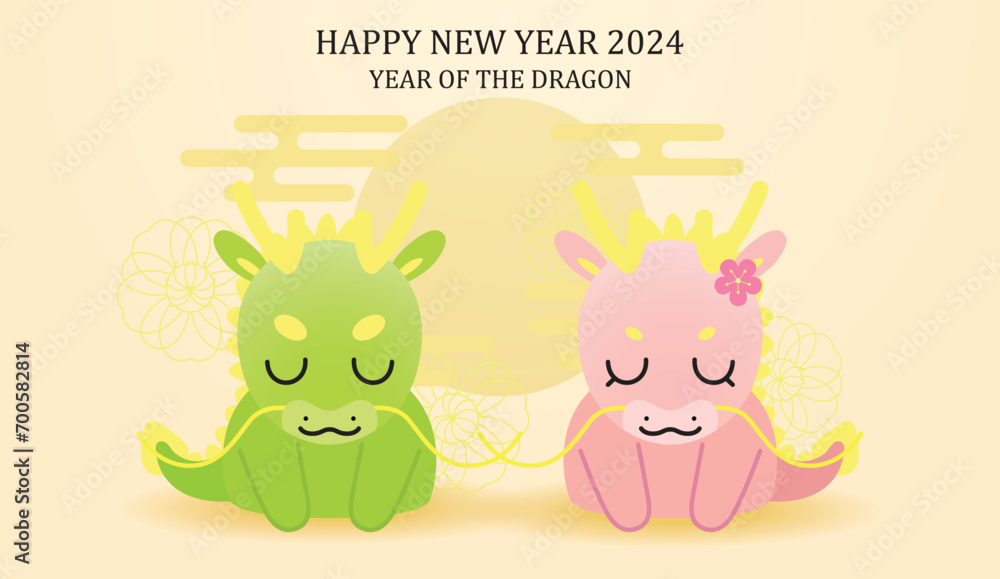 Cute chinese dragons couple bowing wishing happy new year. Year of the ...
